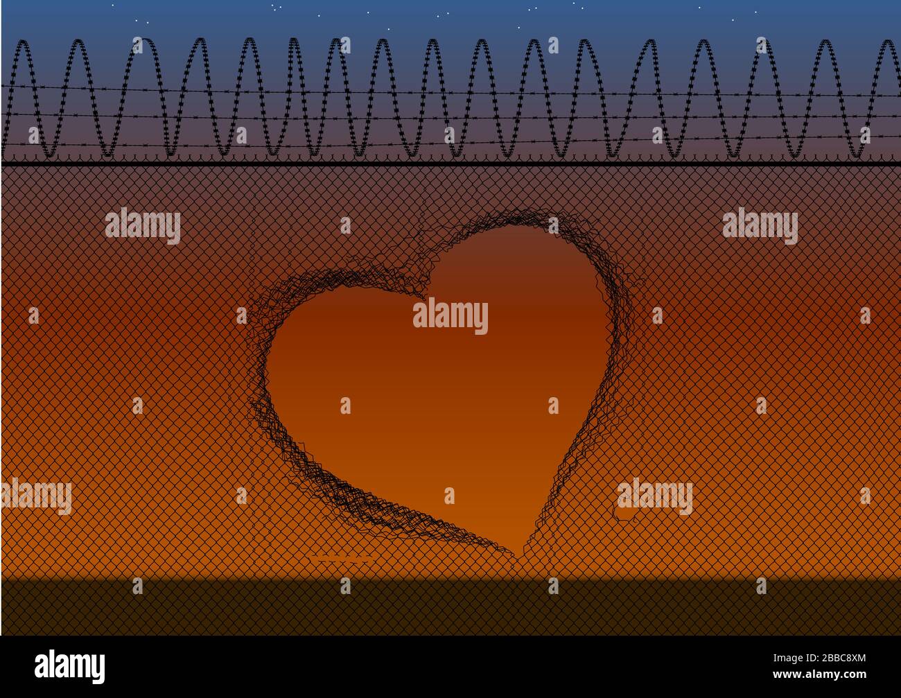 Wire mesh with heart shaped hole Stock Photo - Alamy