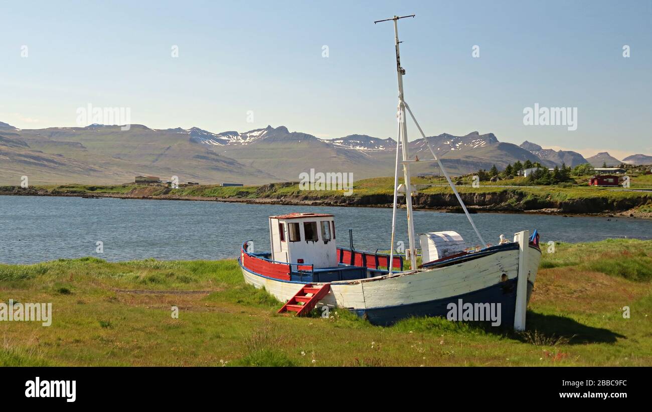 Iceland, Breiddalsvik fishing boat Stock Photo - Alamy