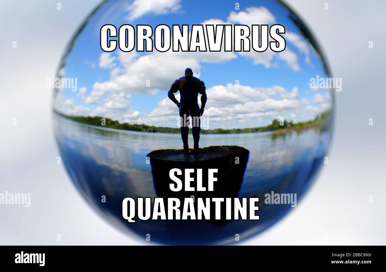 Coronavirus self quarantine with a background of a silhouette of a man ...