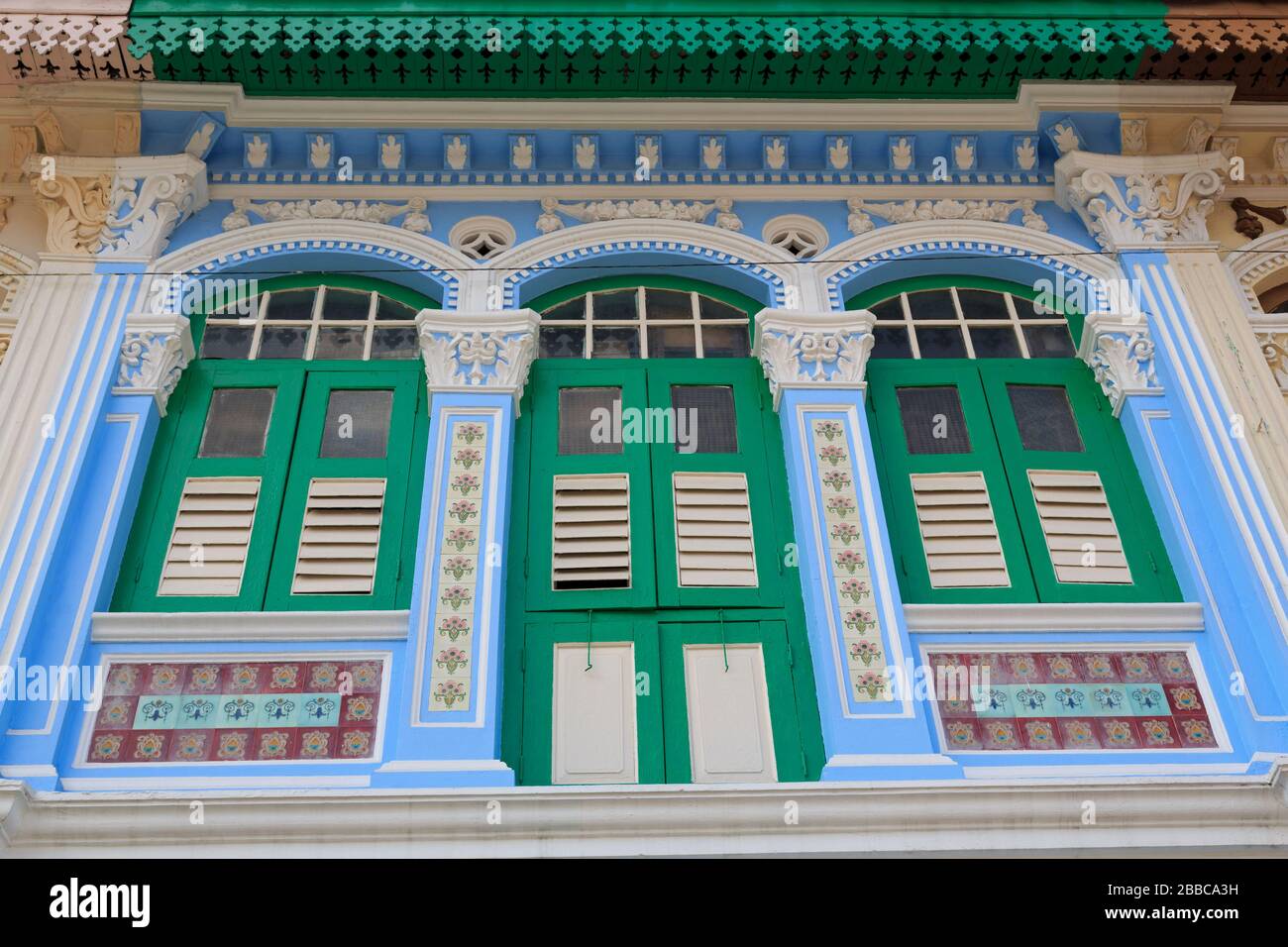 Colonial architecture on Deskar Road,Little India District,Singapore ...