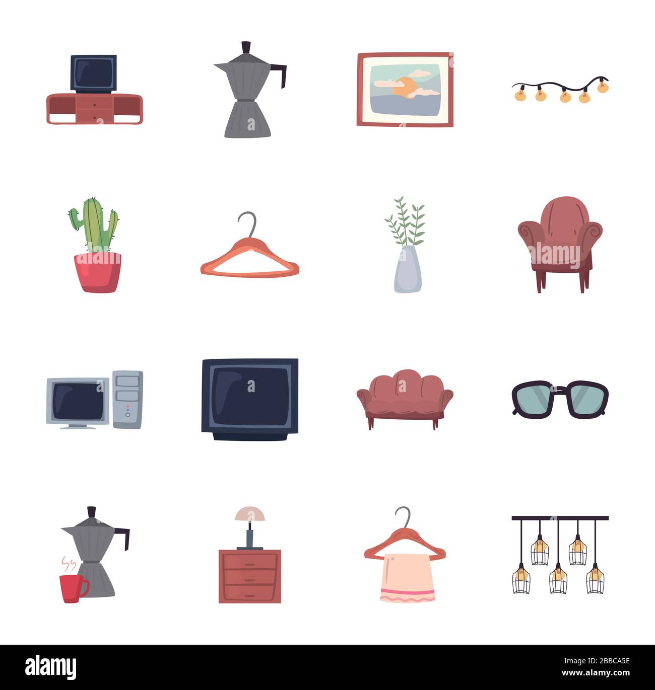 flat style icon set design, Home room decoration interior living ...