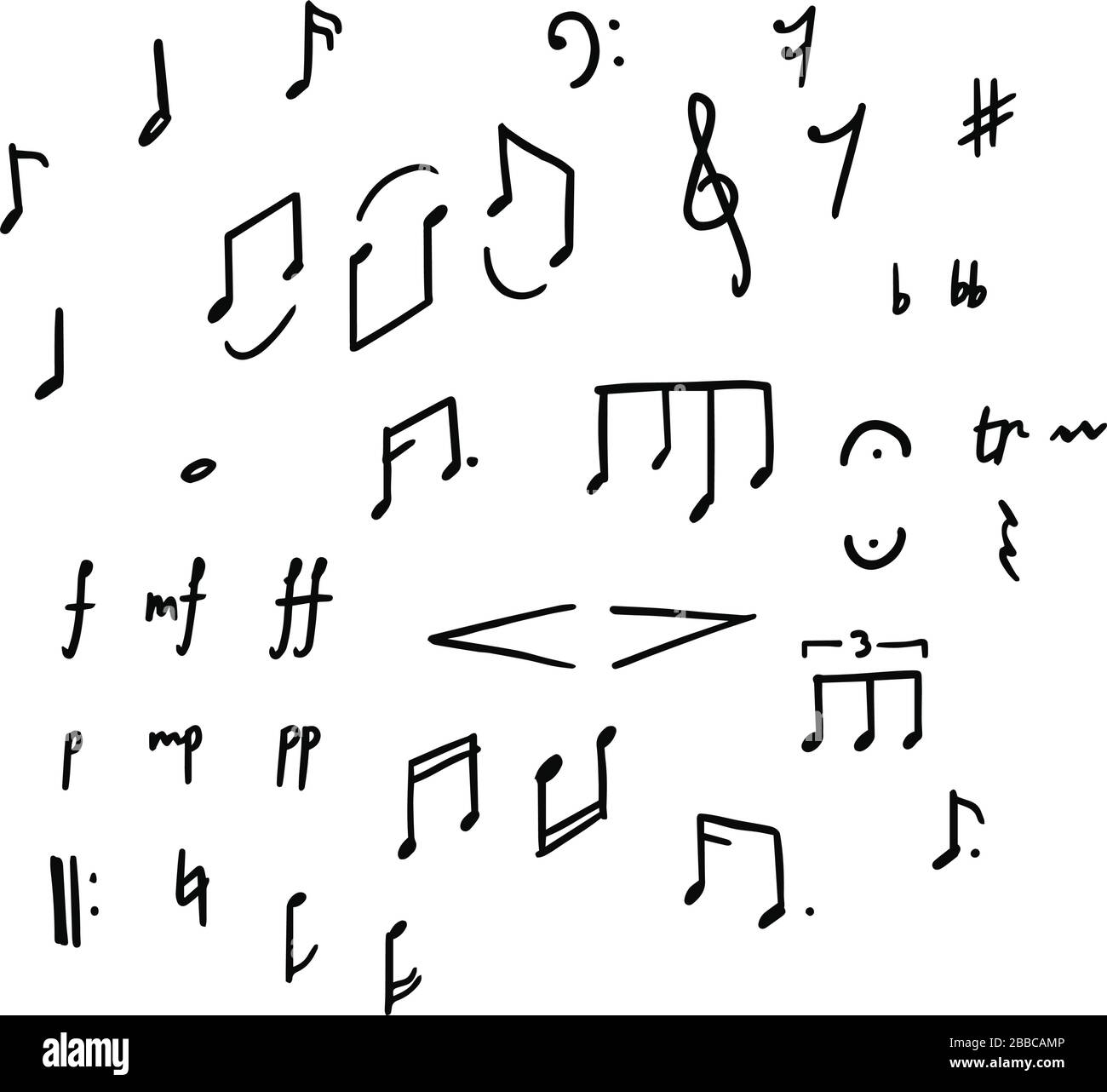 Set of Hand drawn Music Notes and Symbols icons. Doodles and sketches ...