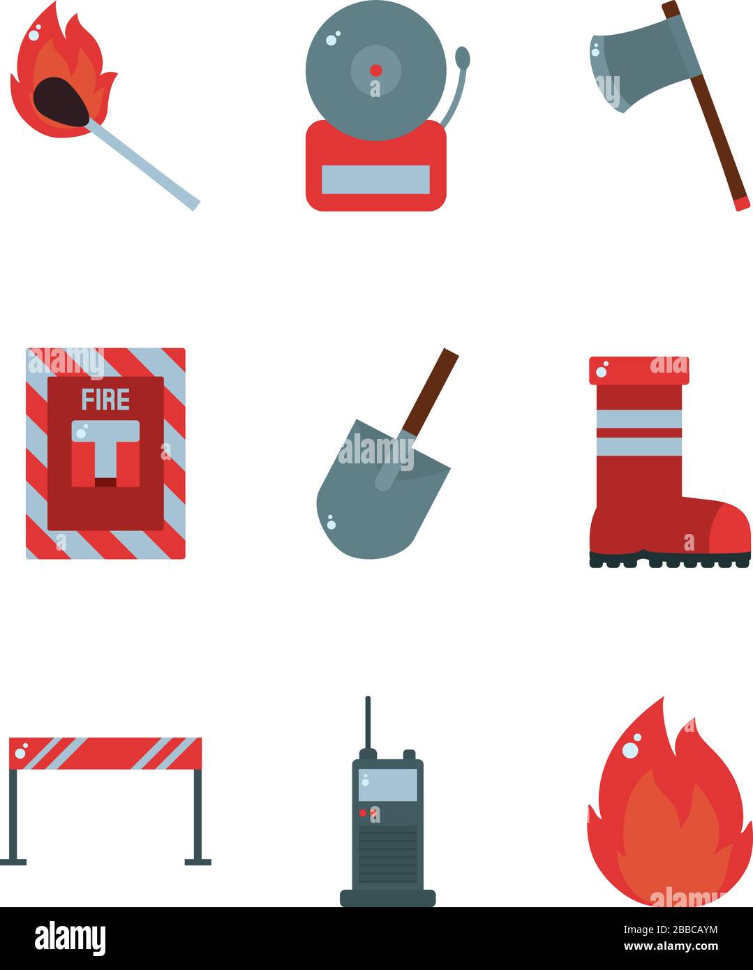 flat style icon set design, fire emergency rescue save department 911 ...