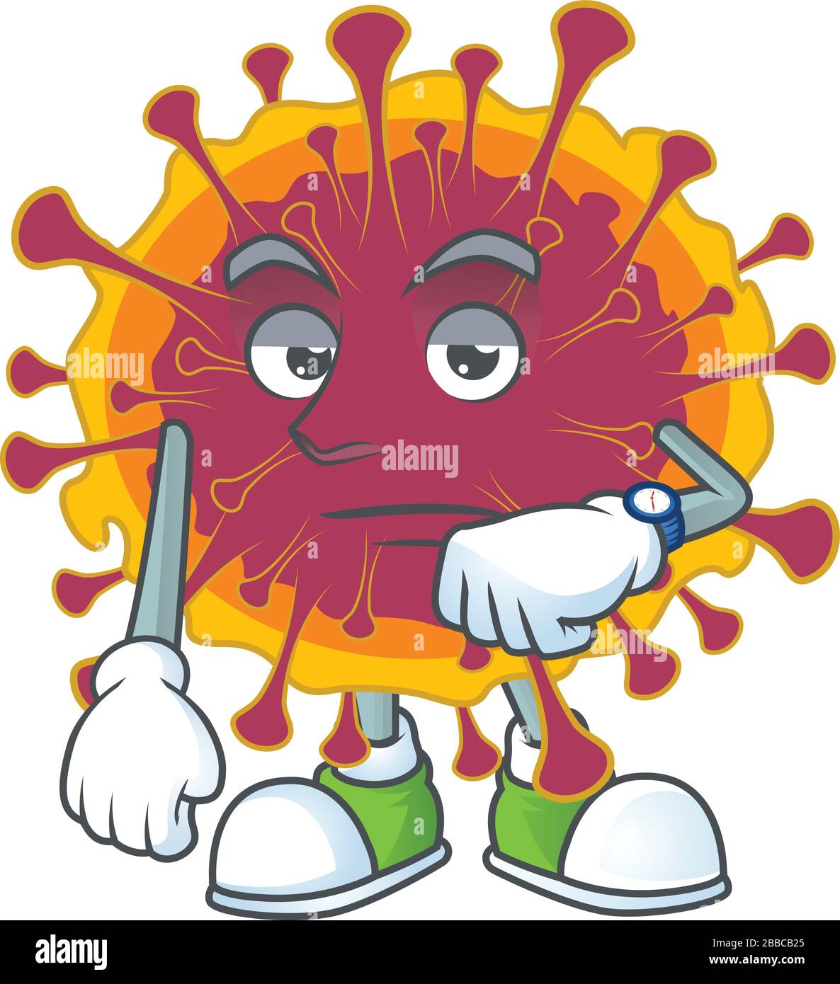 A cartoon icon of spreading coronavirus with waiting gesture Stock ...