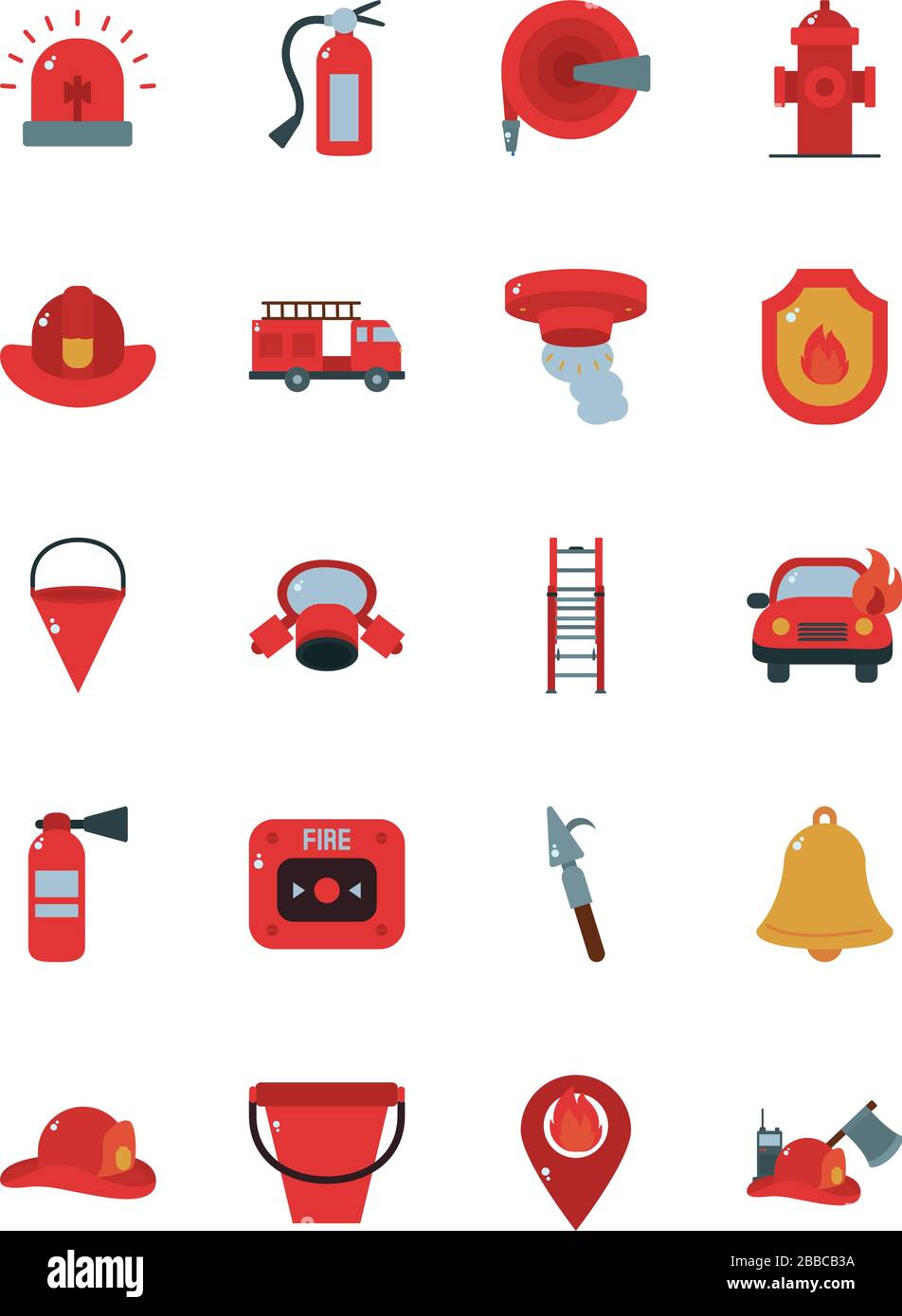 flat style icon set design, fire emergency rescue save department 911 ...