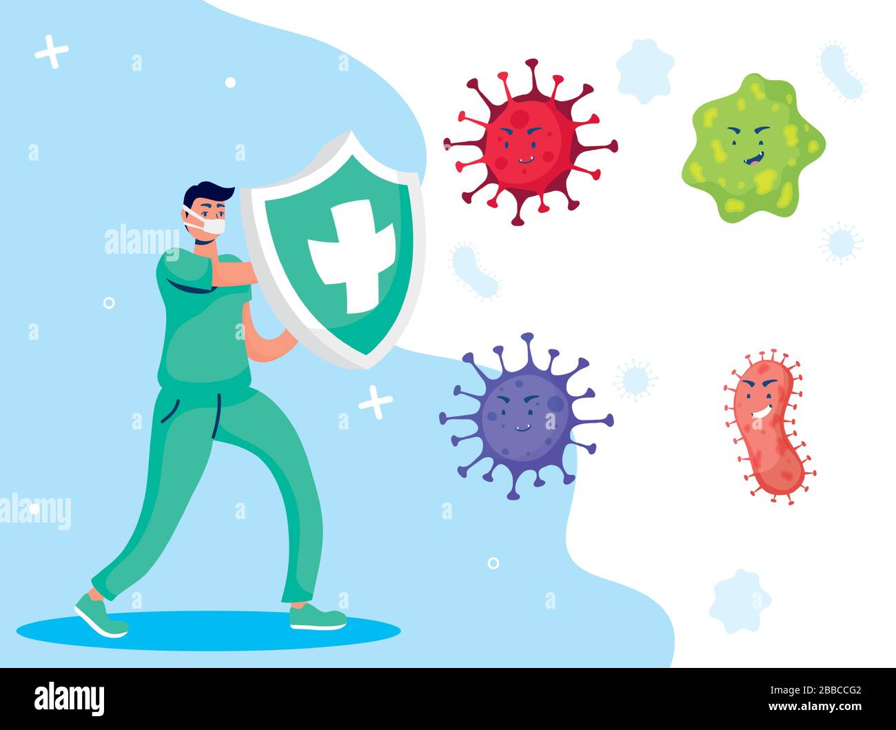 doctor fighting virus with shield comic characters Stock Vector Image ...
