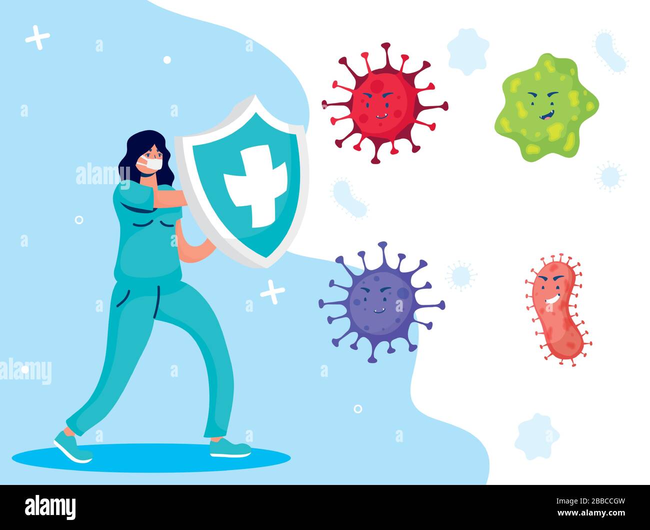 female doctor fighting virus with shield comic characters Stock Vector ...