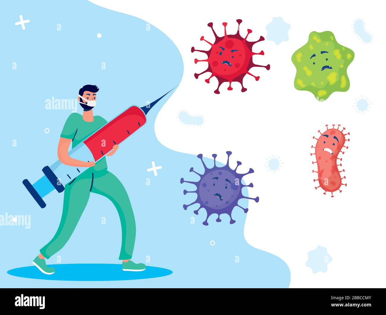 doctor fighting virus with injection comic characters Stock Vector ...