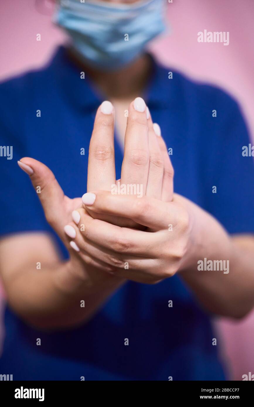 Woman feeling hand and wrist pain. Carpal tunnel syndrome. Female with ...