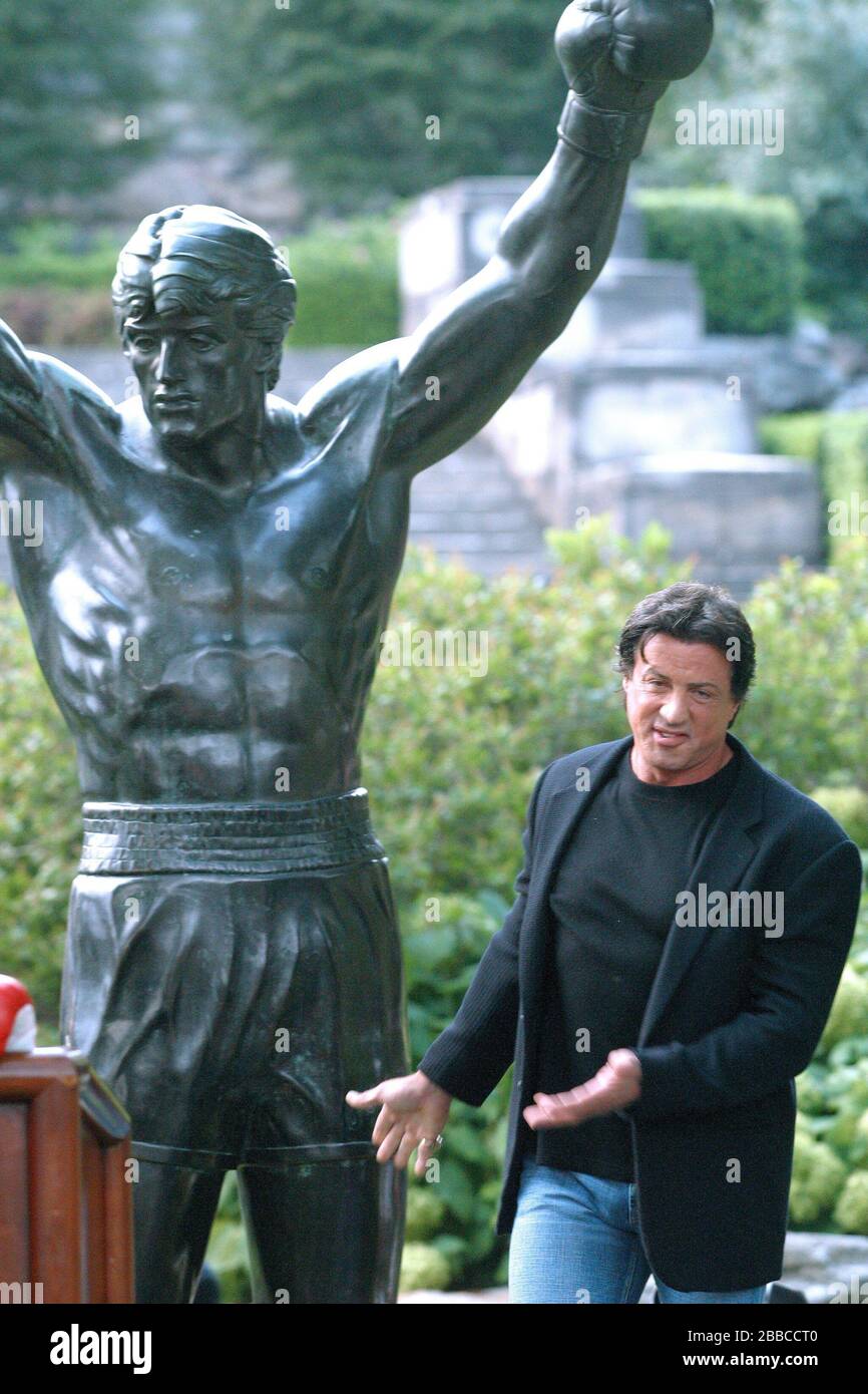 Sylvester Stallone attends the Rocky statue dedication on at the ...
