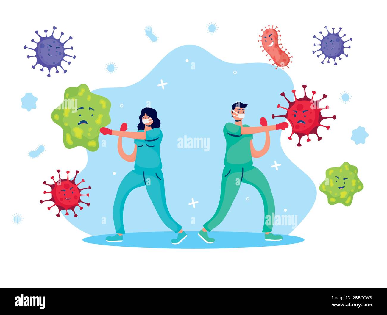 doctors couple fighting virus comic characters Stock Vector Image & Art ...