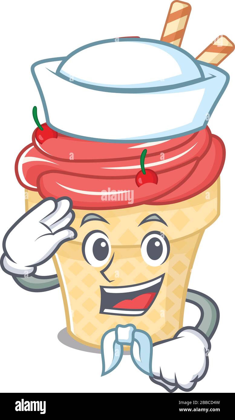 Cute cherry ice cream Sailor cartoon character wearing white hat Stock ...