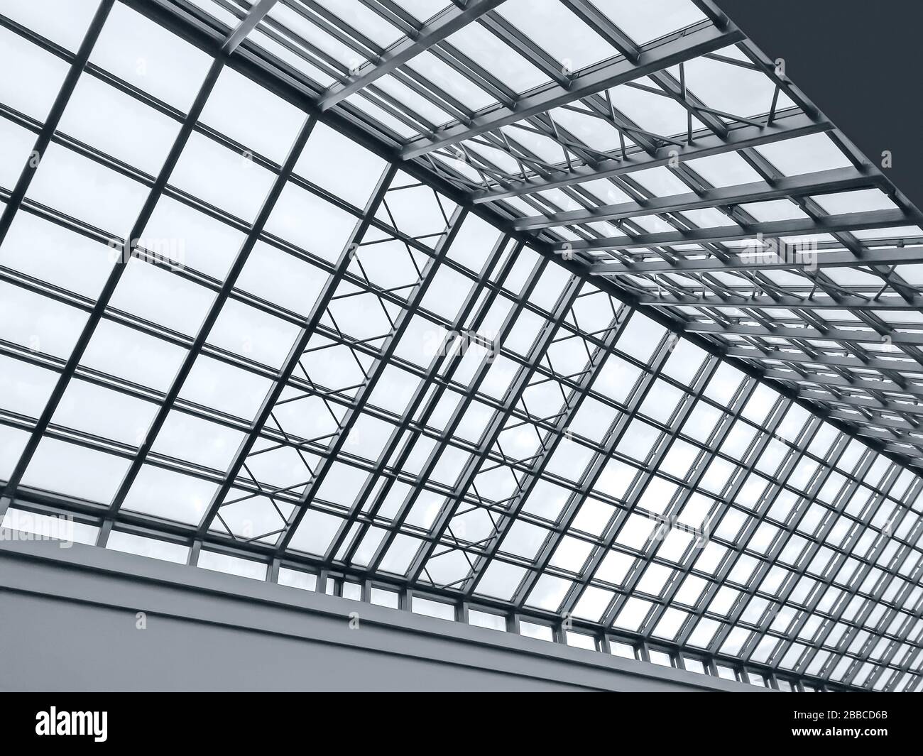 view of modern transparent glass roof. glass dome from inside Stock ...