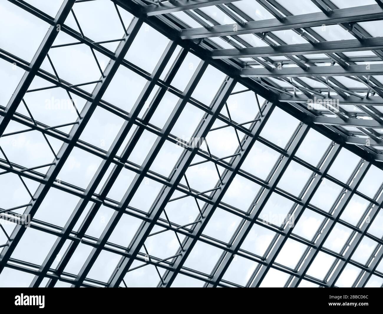 transparent glass roof of modern shopping mall. internal structure of ...