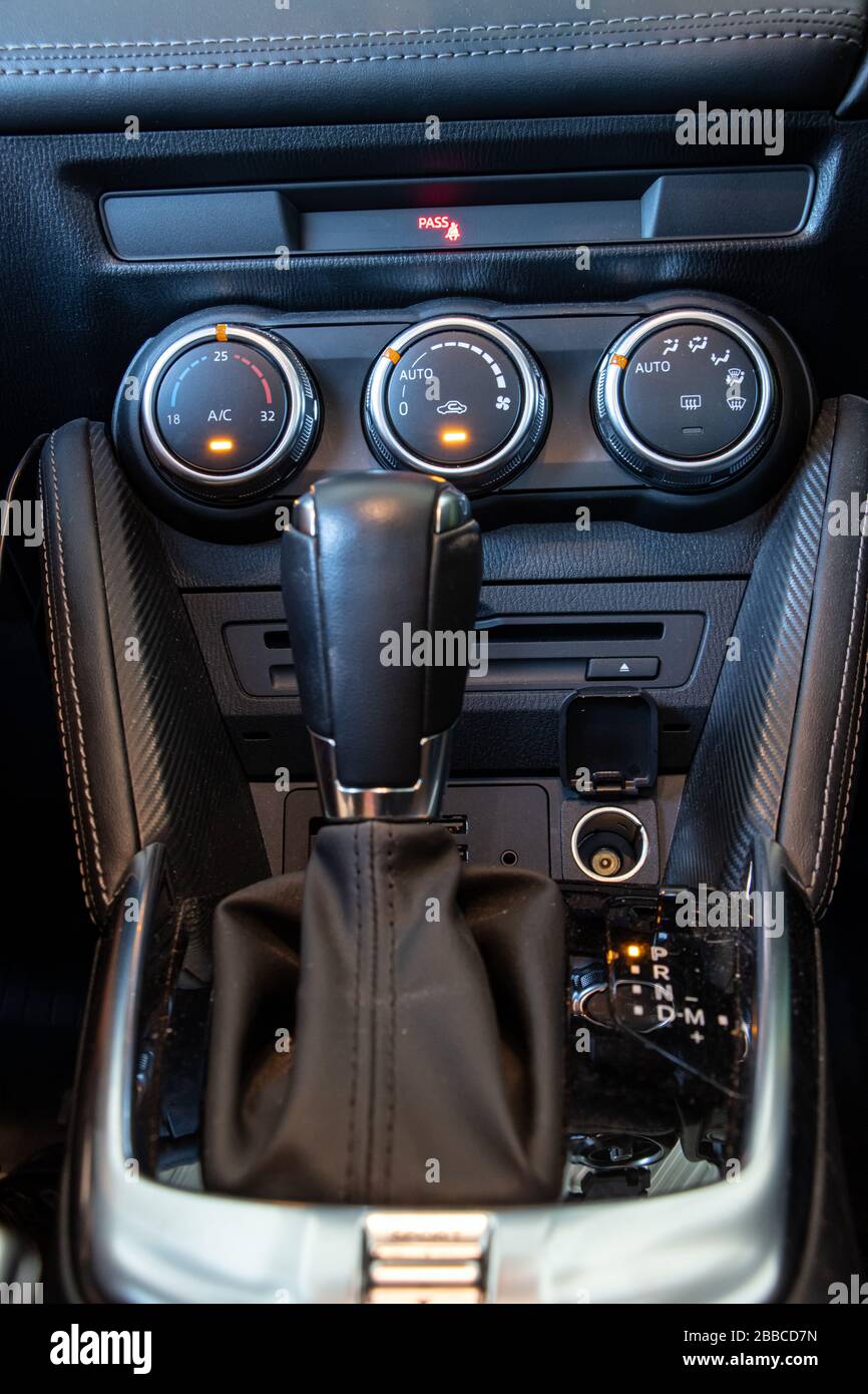 The gear shift of automatic transmission with air conditioning controls ...