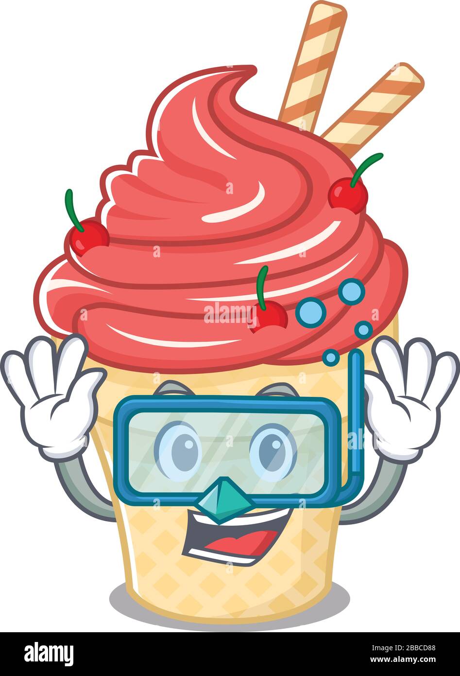 A cartoon picture featuring cherry ice cream wearing Diving glasses ...