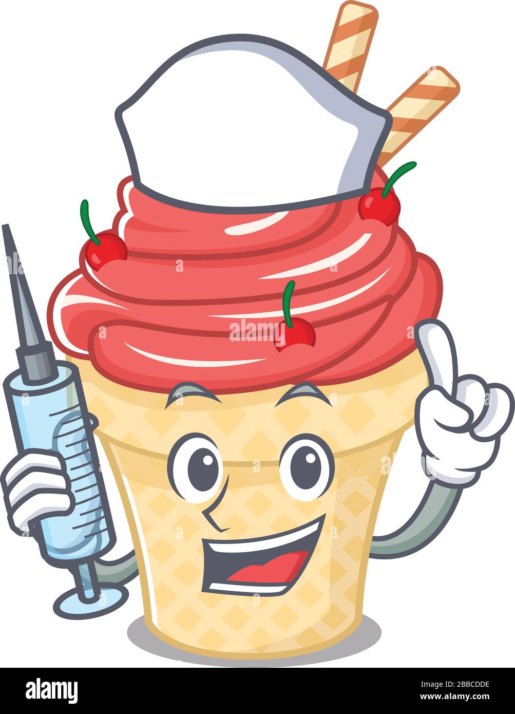 Friendly nurse of cherry ice cream mascot design holding syringe Stock ...