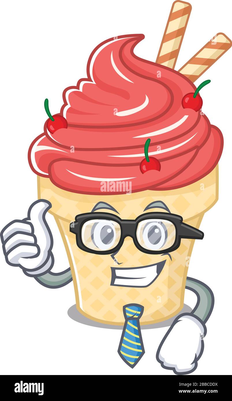 cherry ice cream Businessman cartoon character with glasses and tie ...