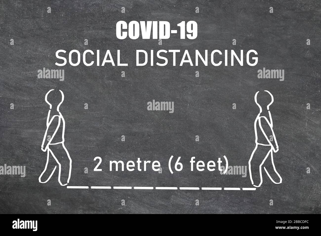 Coronavirus SOCIAL DISTANCING instructions illustration on blackboard ...