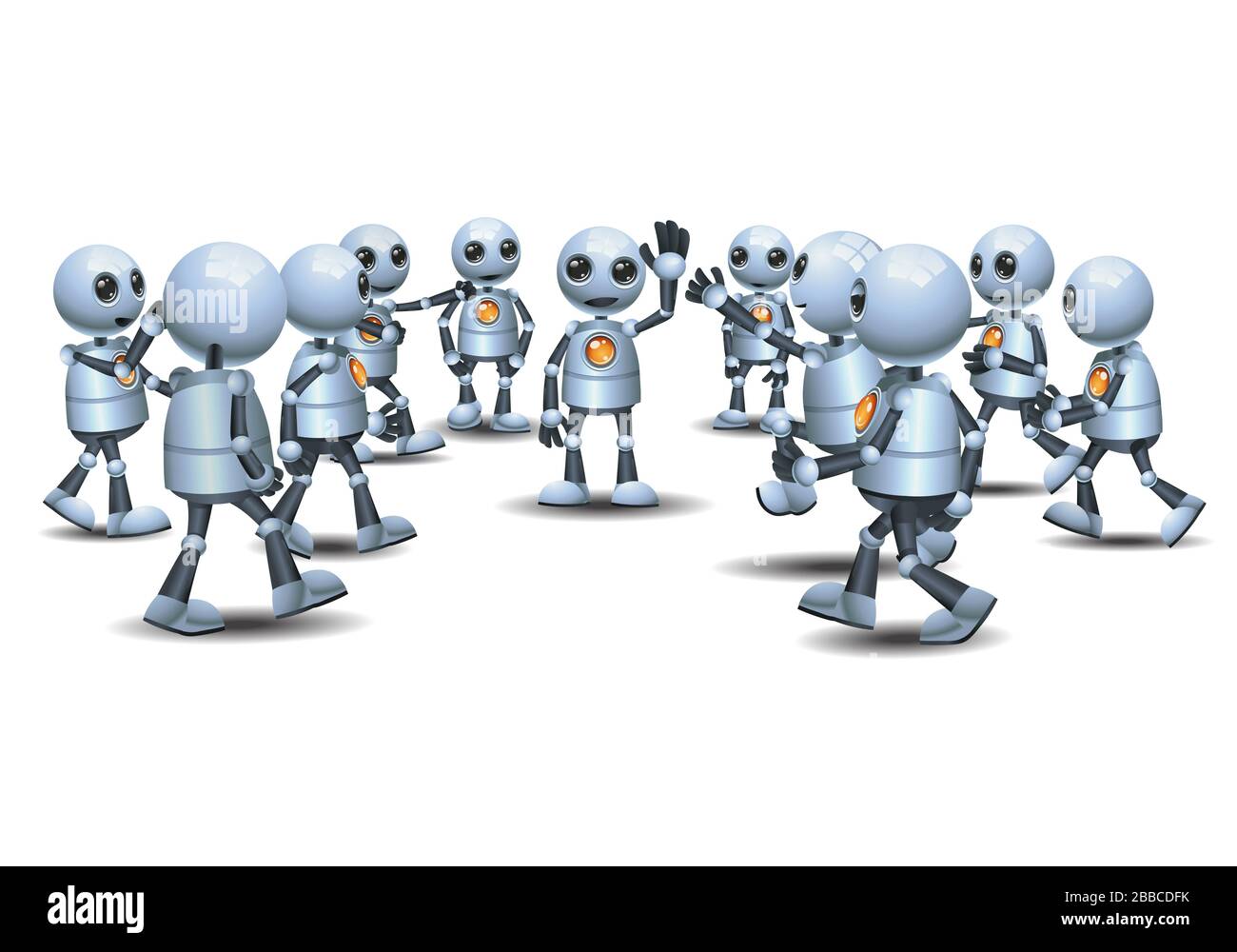 3d illustration of little robot gathering crowd on isolated white ...