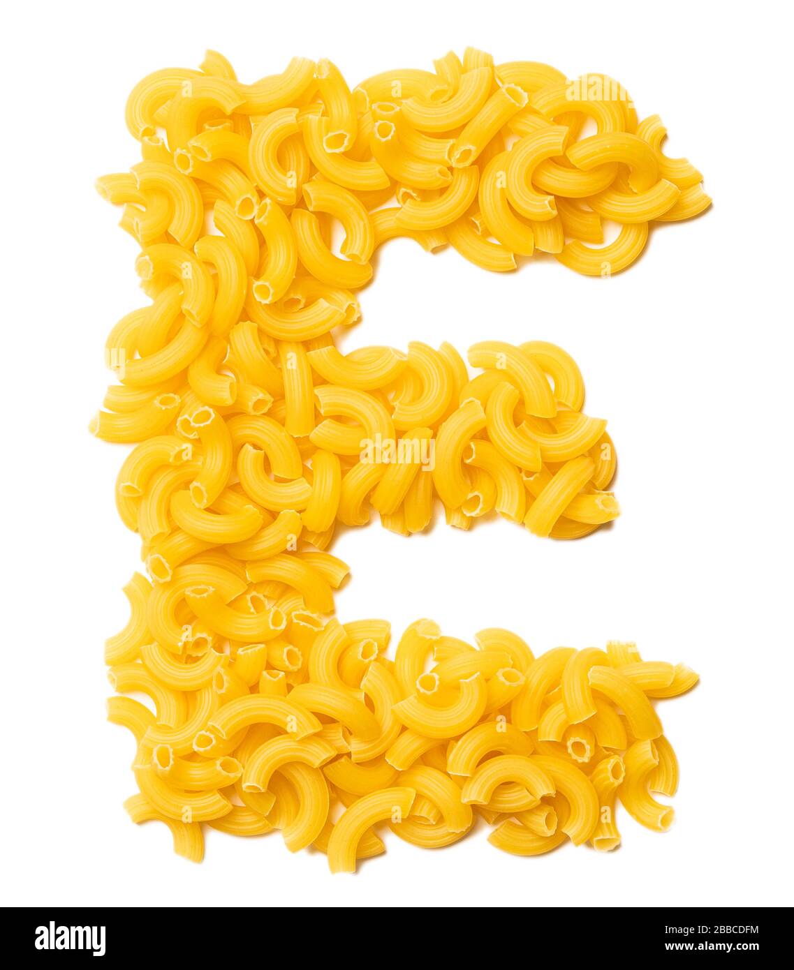 Letter E of the English alphabet from dry pasta on a white isolated ...