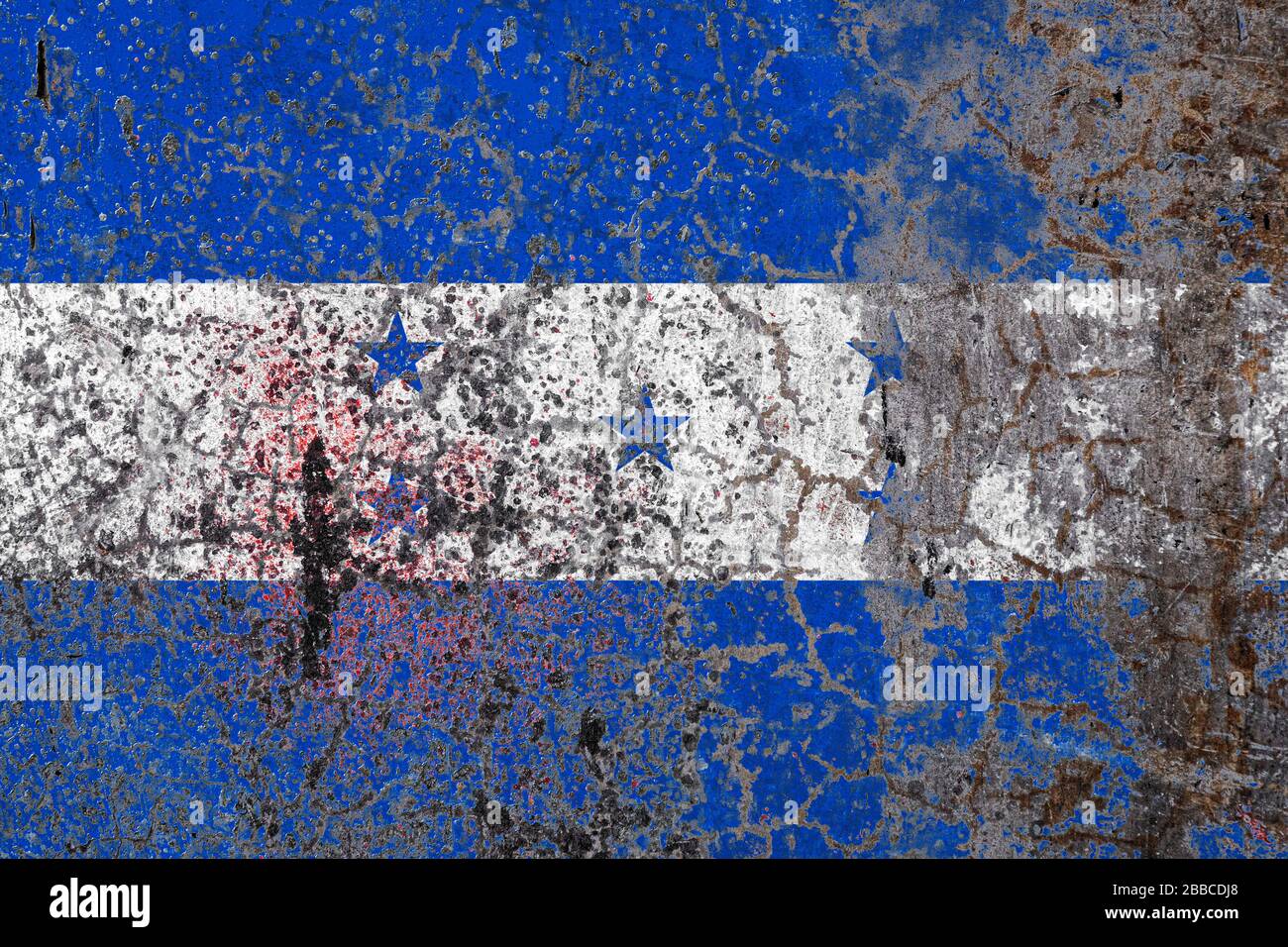 National flag of Honduras on old peeling wall background.The concept of ...