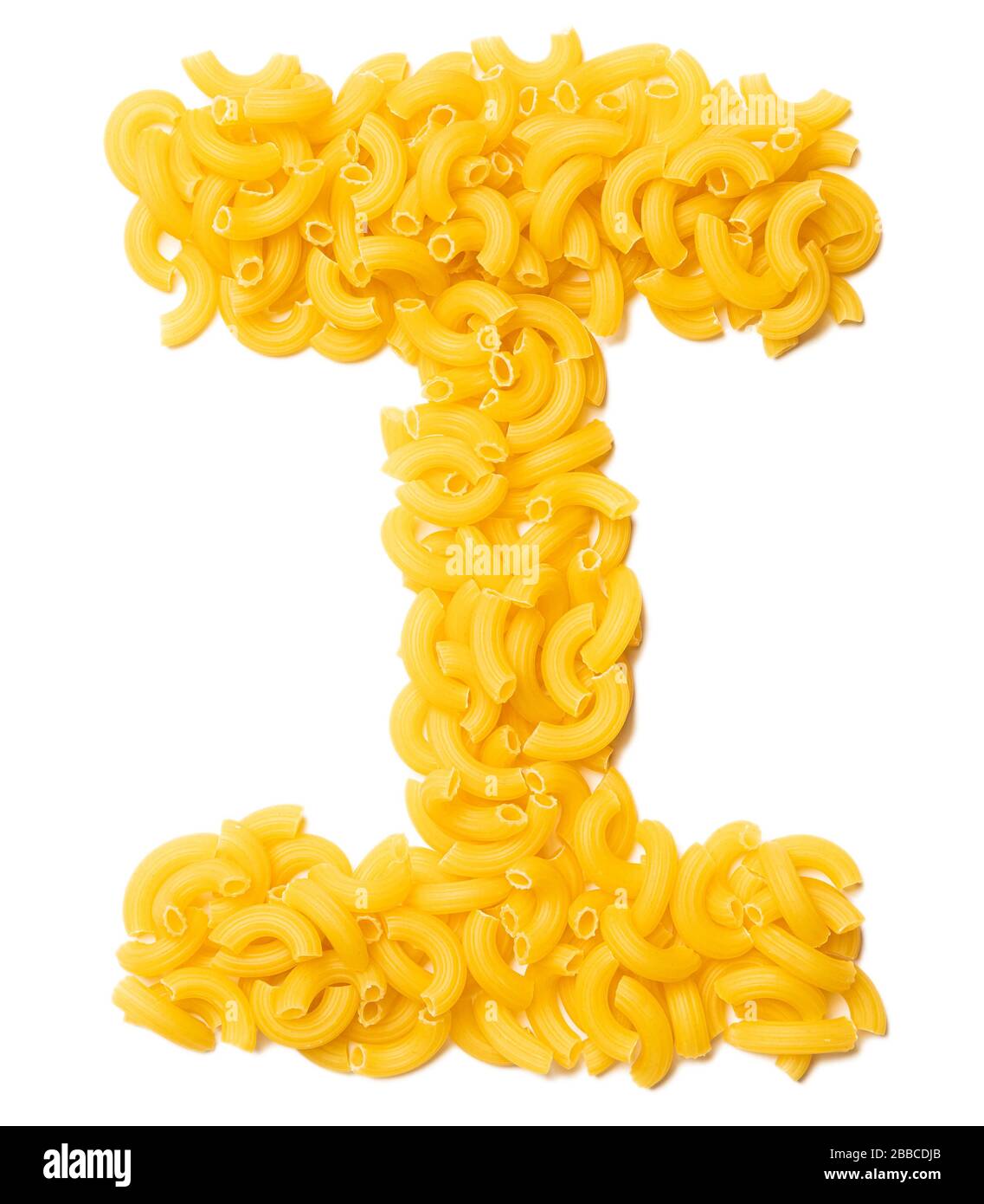 Letter I of the English alphabet from dry pasta on a white isolated ...