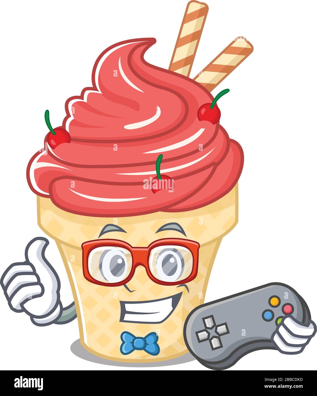 Cool gamer of cherry ice cream mascot design style with controller ...