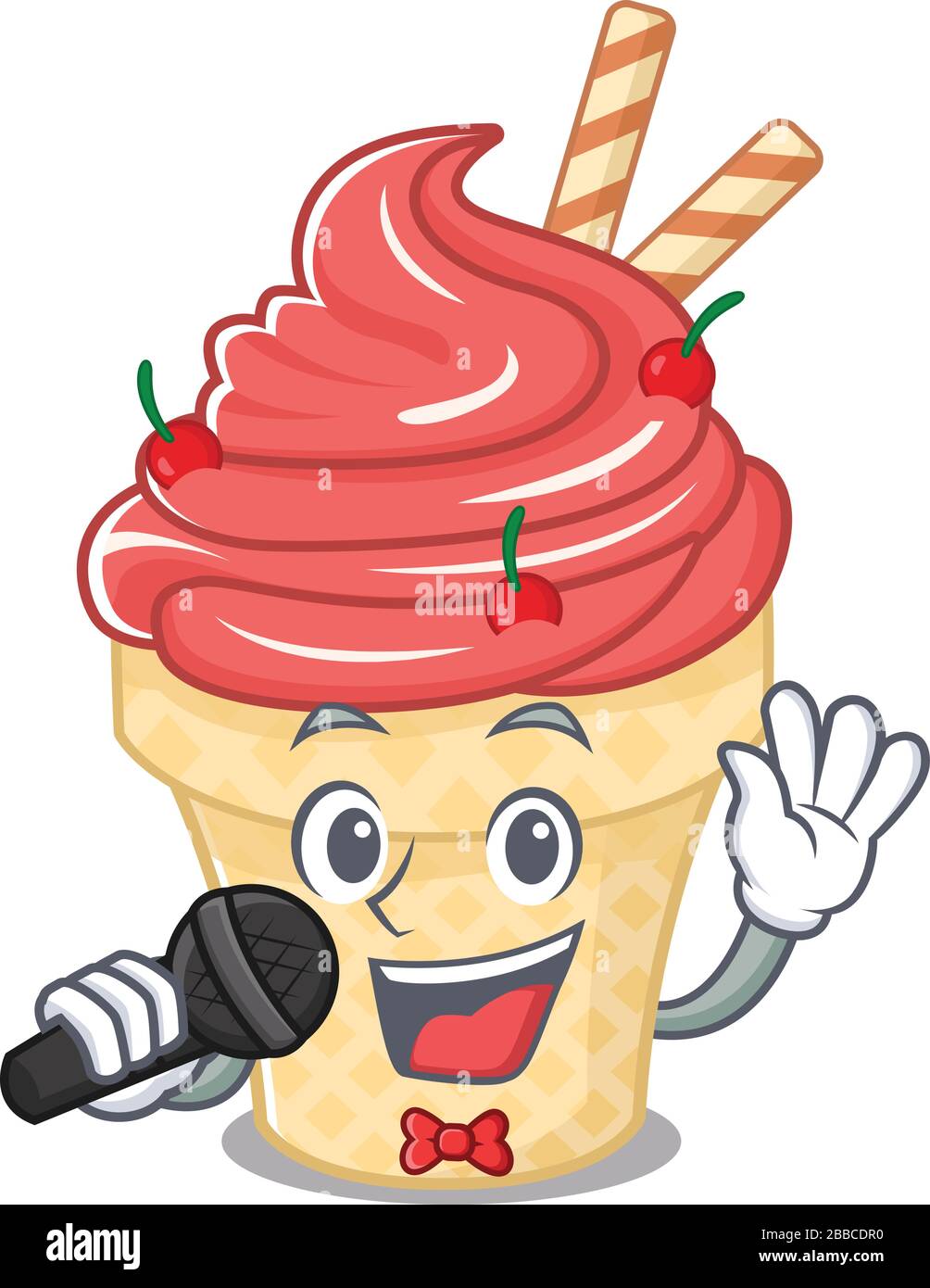 Cute cherry ice cream sings a song with a microphone Stock Vector Image ...