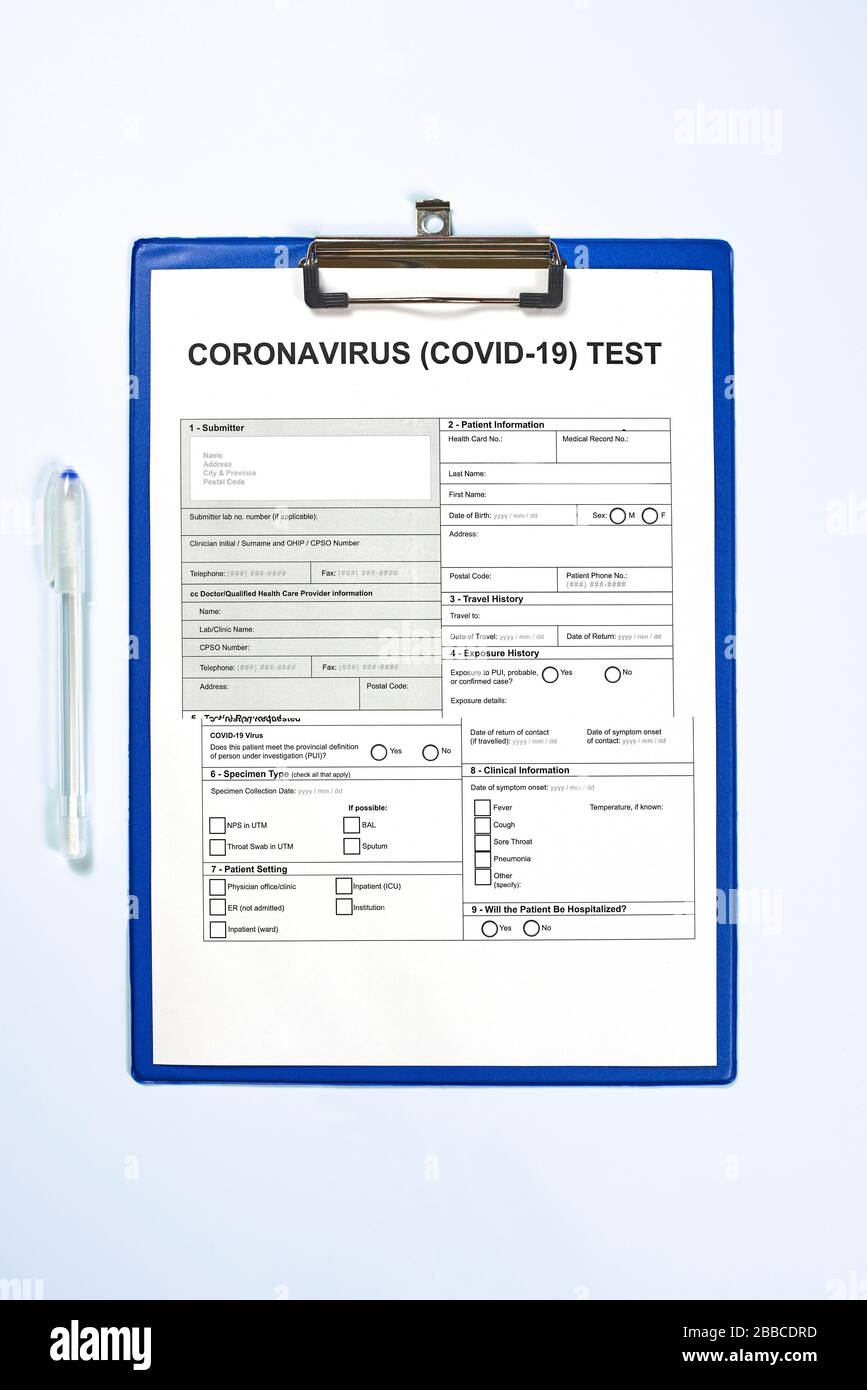 Coronavirus test form. Getting COVID-19 test. Testing for 2019-ncov ...
