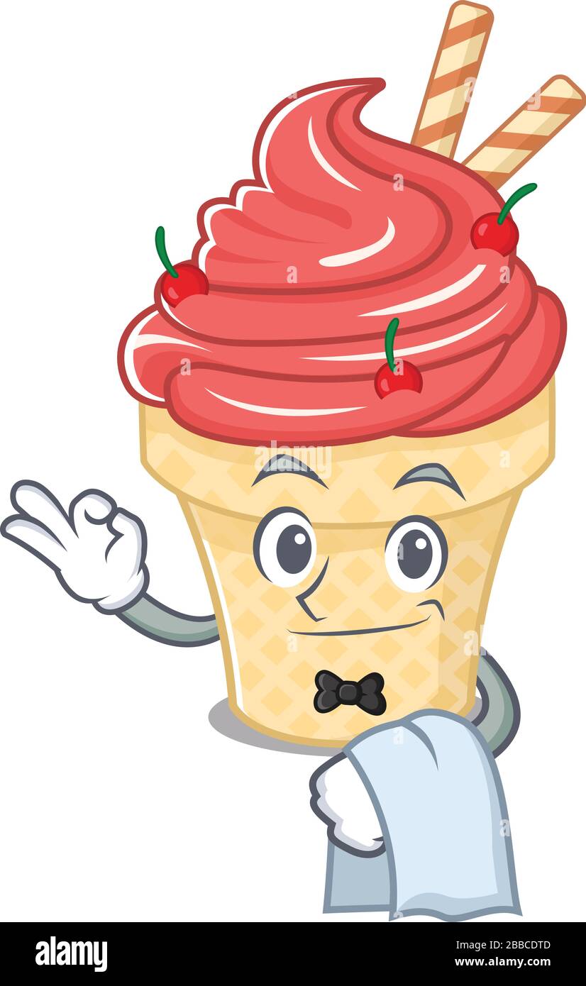 A design of cherry ice cream cartoon character working as waiter Stock ...