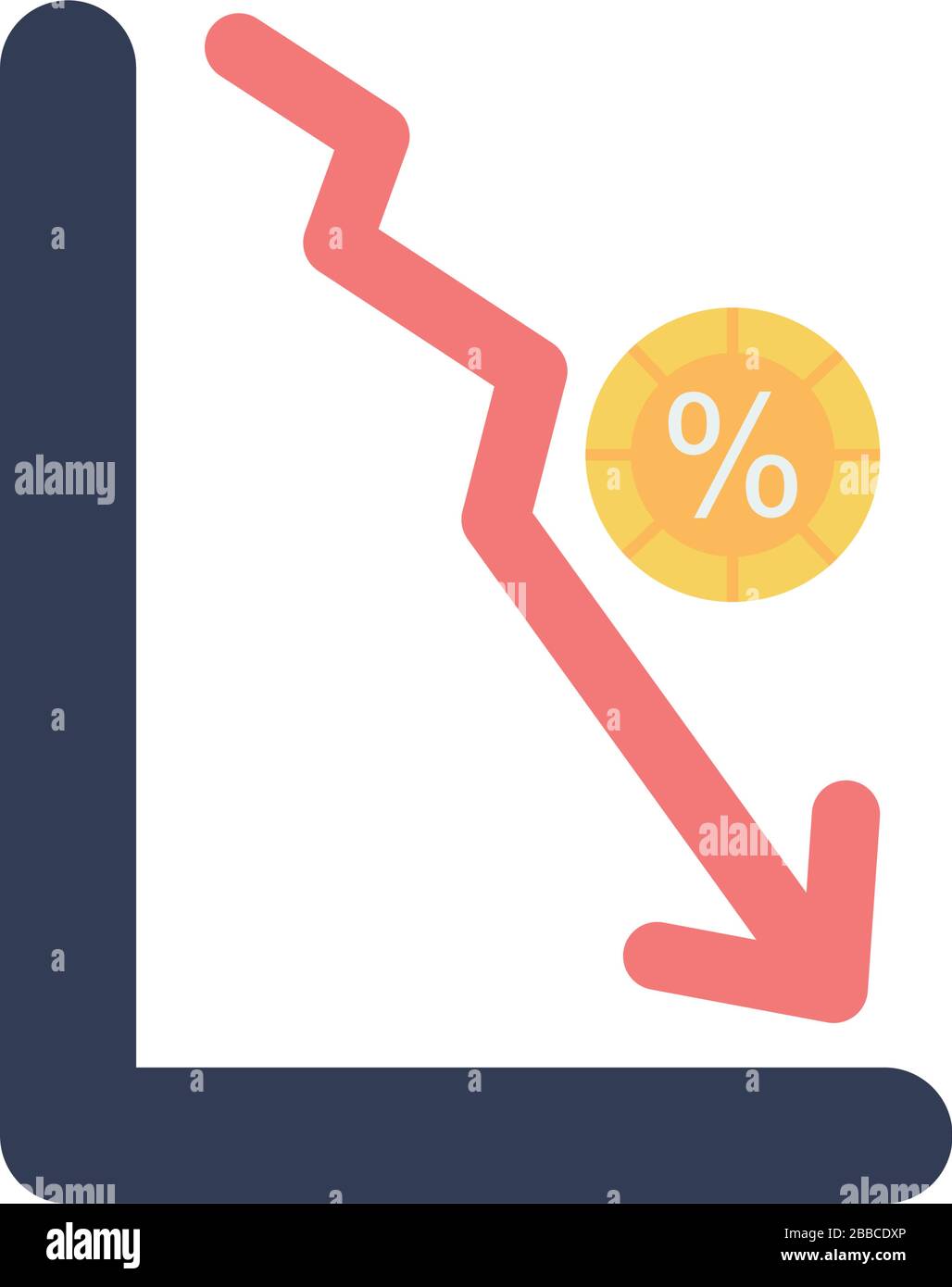 graphic bar with descending financial arrow and coin icon over white ...