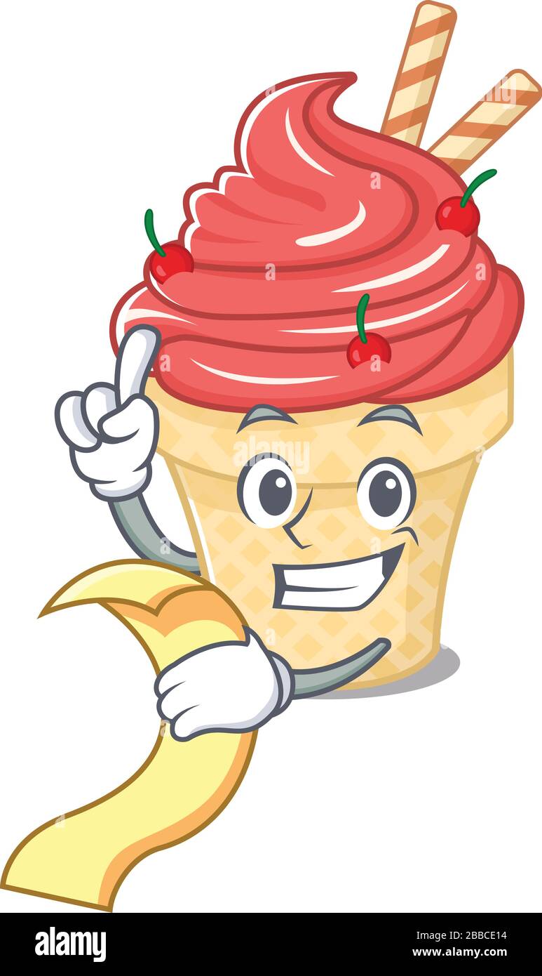 cartoon character of cherry ice cream holding menu ready to serve Stock ...