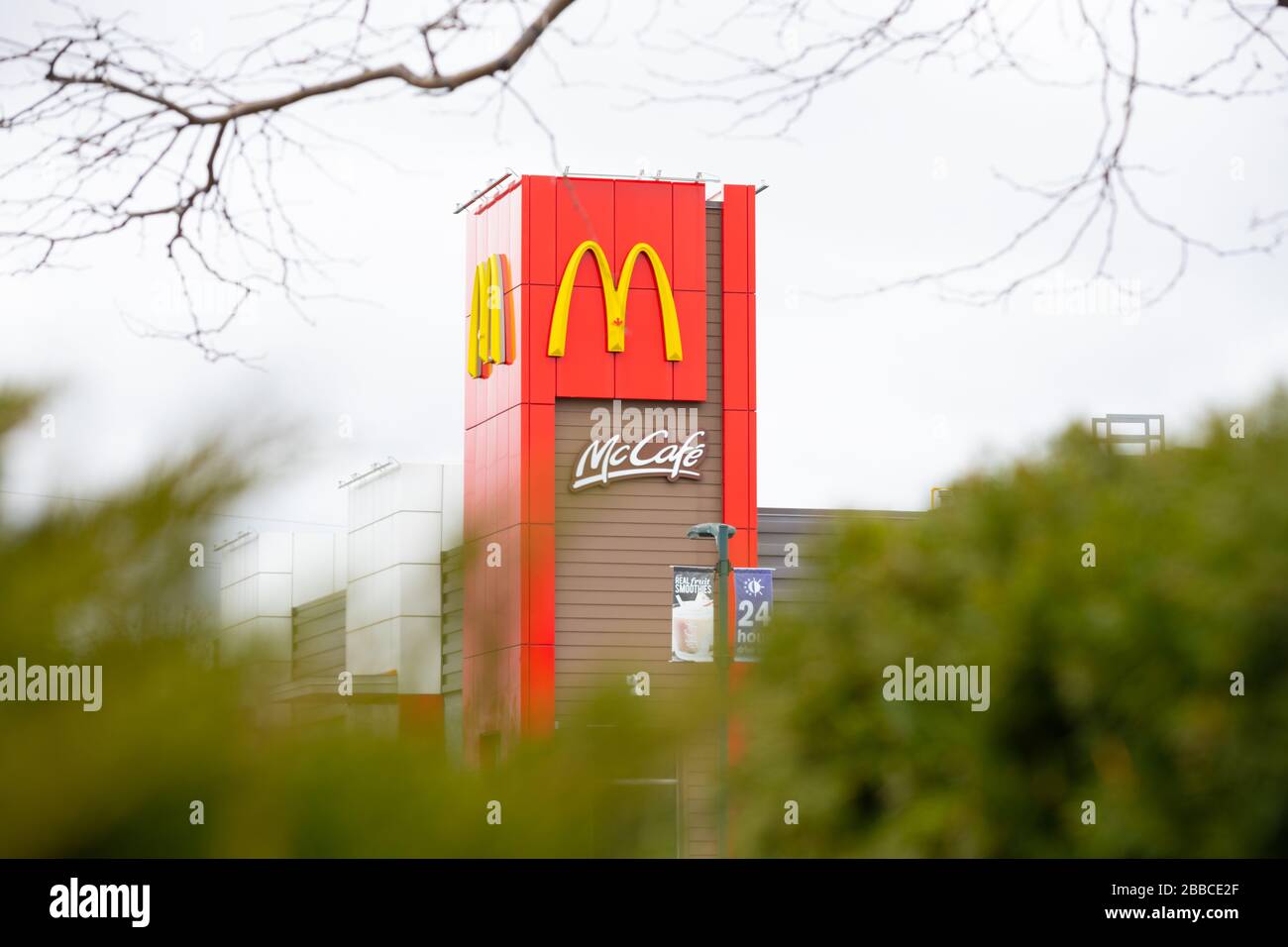 Unique view showing a section of the outside a McDonalds restaurant ...
