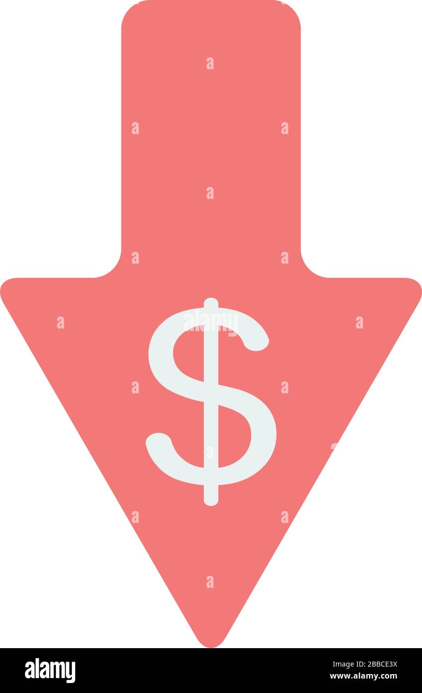 arrow down with money symbol icon over white background, flat style ...