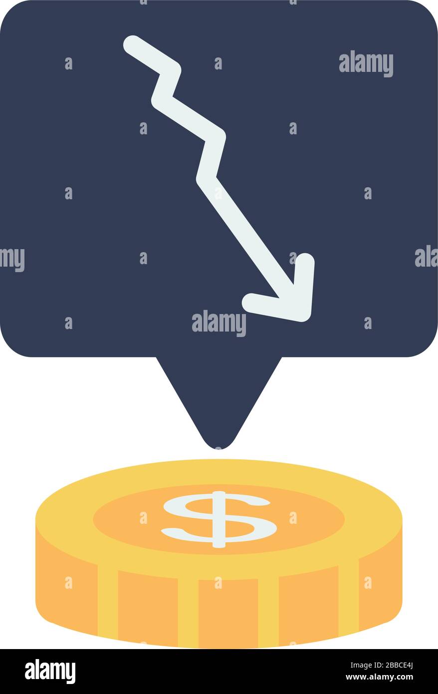 speech bubble with descending financial arrow and money coin icon over ...