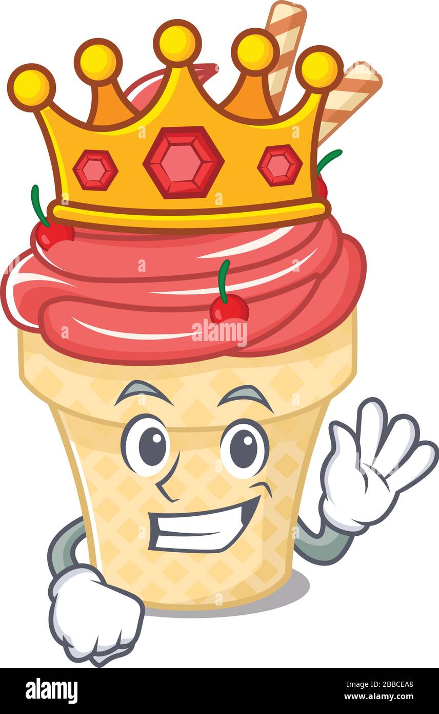 The Royal King of cherry ice cream cartoon character design with crown ...
