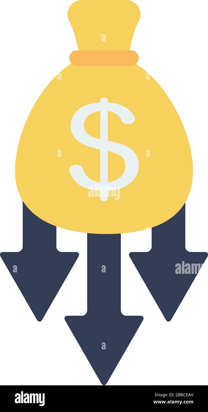 money bag with down arrows icon over white background, flat style ...