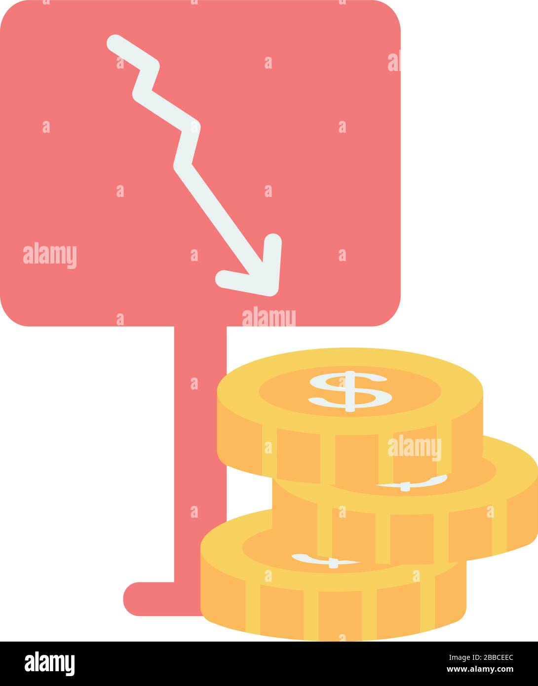 road sign with financial arrow and money coins icon over white ...