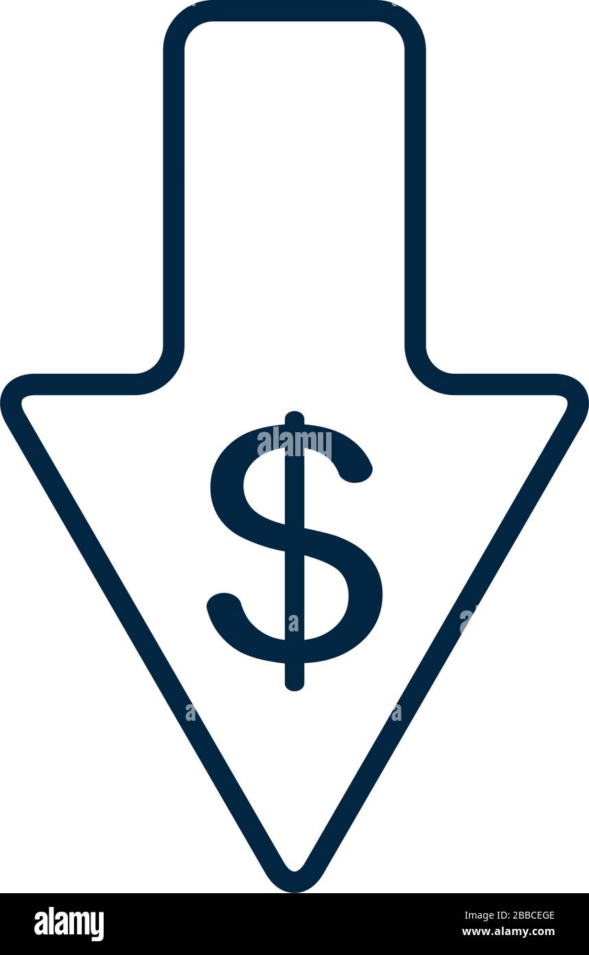 arrow down with money symbol icon over white background, line style ...