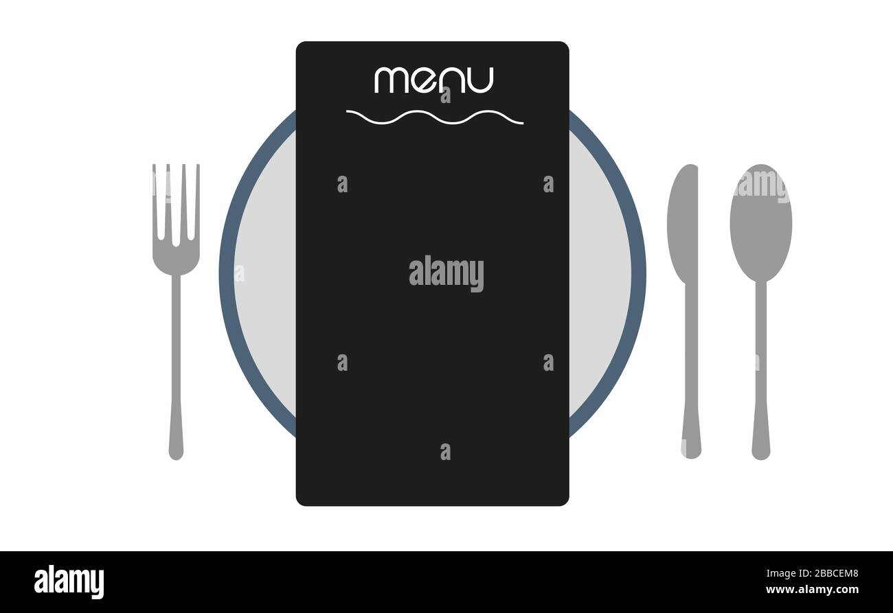 Menu on a plate with cutlery on a white background Stock Vector Image ...