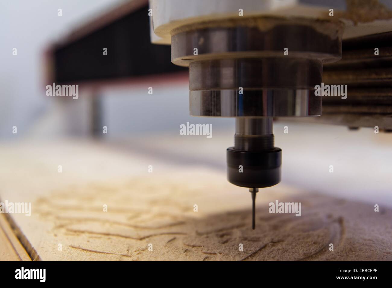 wood milling on modern automatic woodworking machine with CNC ...