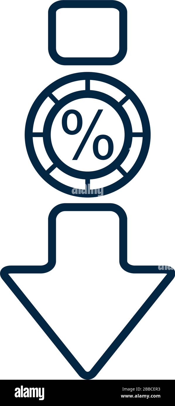 stock market crash concept, arrow down and coin icon over white ...