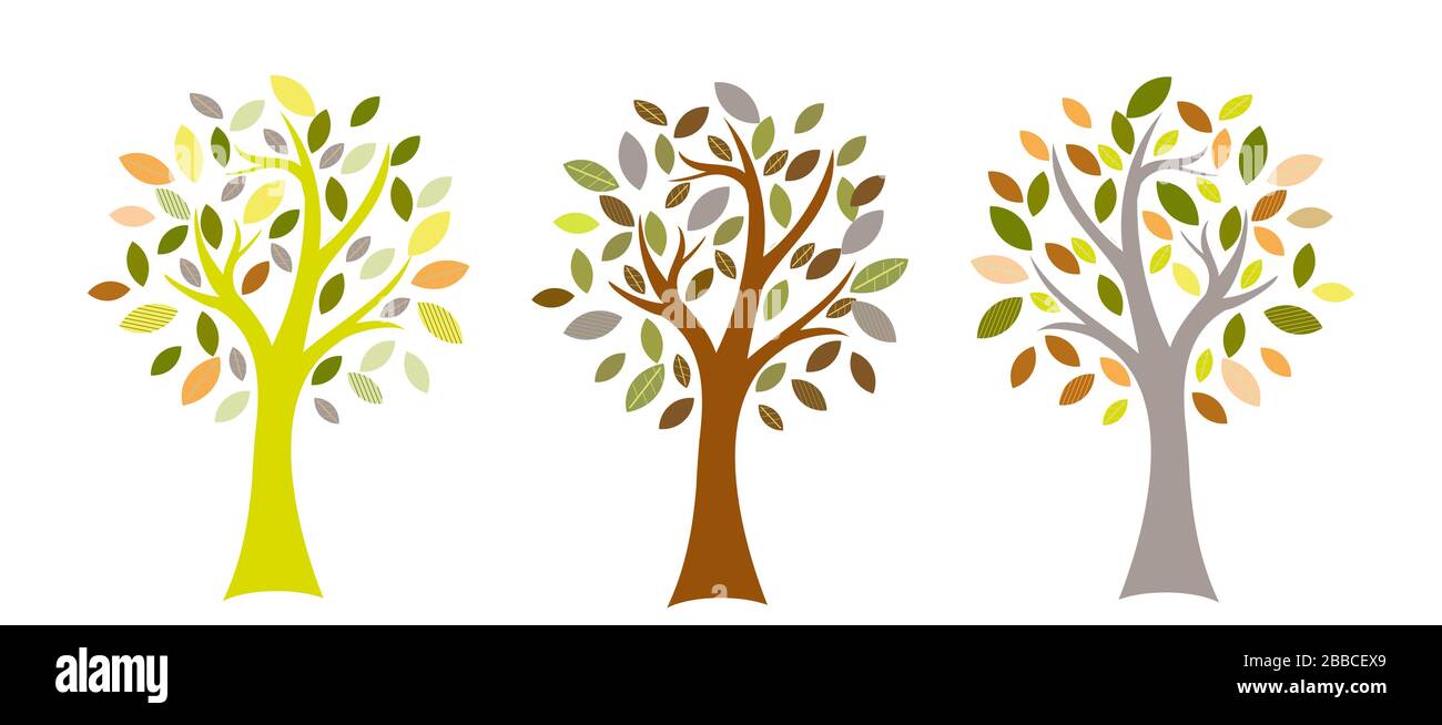 Isolated colourful seasonal vector trees in pastel colours Stock Vector ...