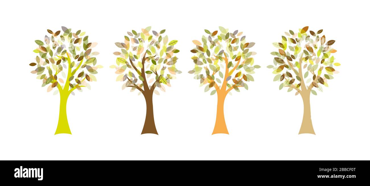 Isolated colourful seasonal vector trees in pastel colours Stock Vector ...