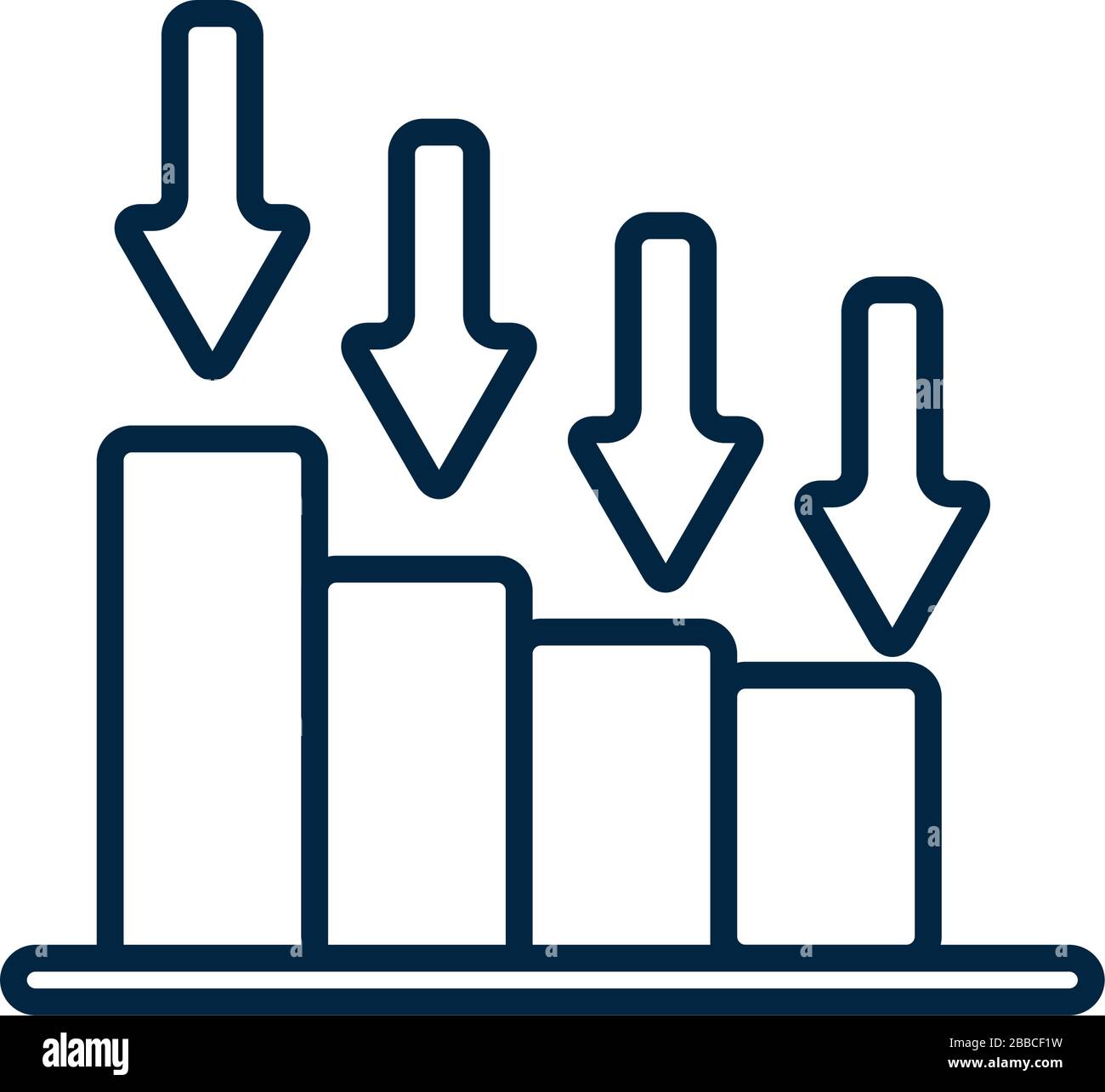stock market crash concept, graphic bar chart with arrows down icon ...
