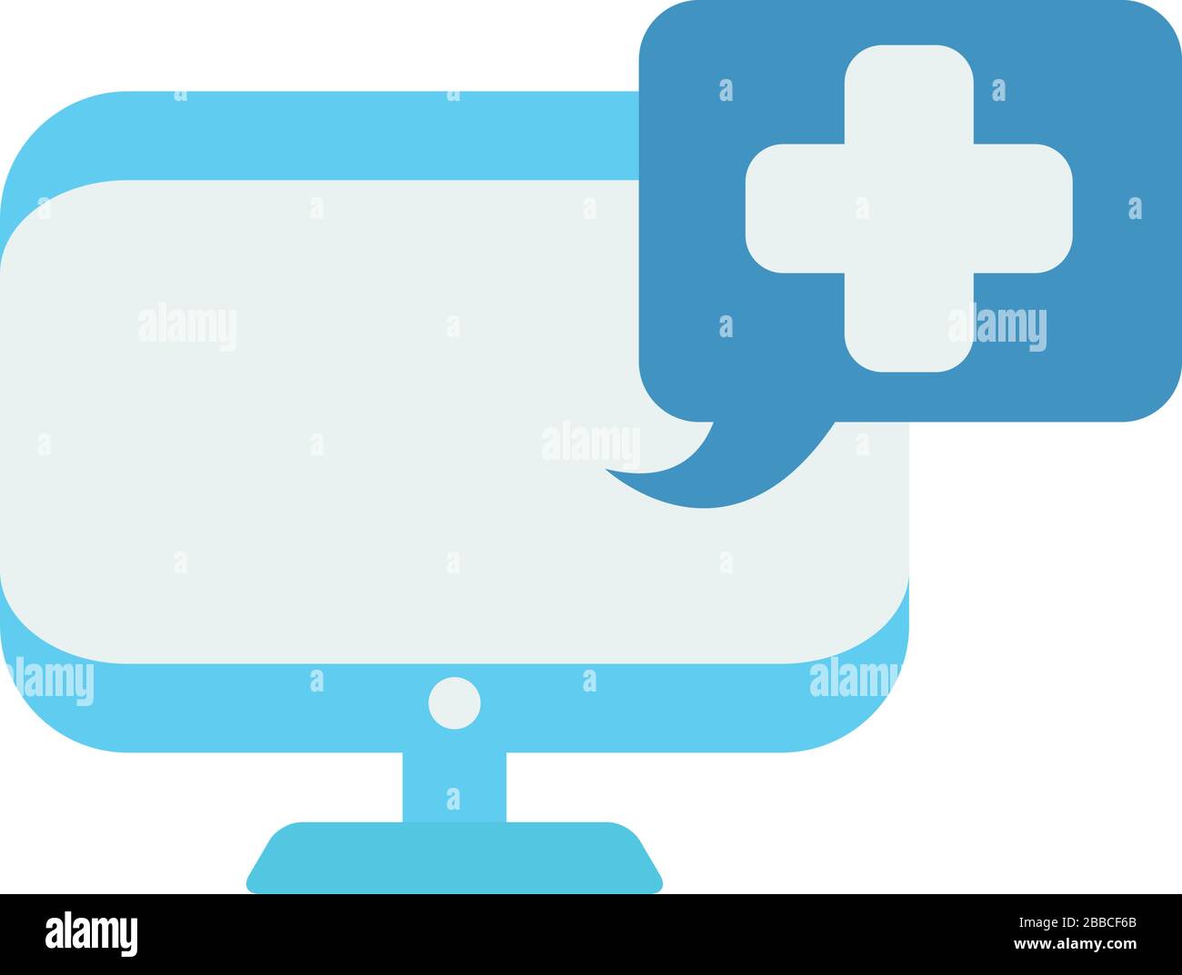 computer with speech bubble with medical cross icon over white ...