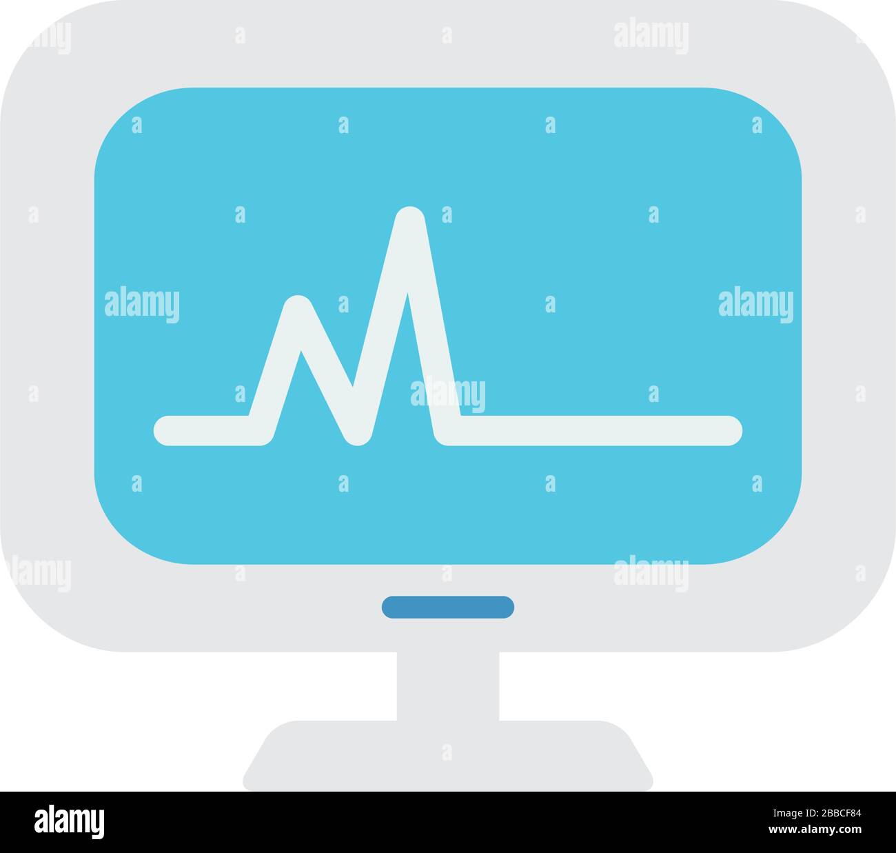 computer with cardio monitor on screen over white background, flat ...