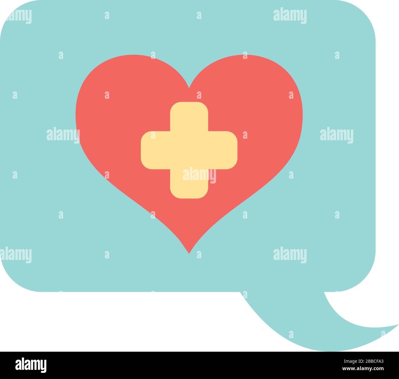 speech bubble with heart with medical cross icon over white background ...