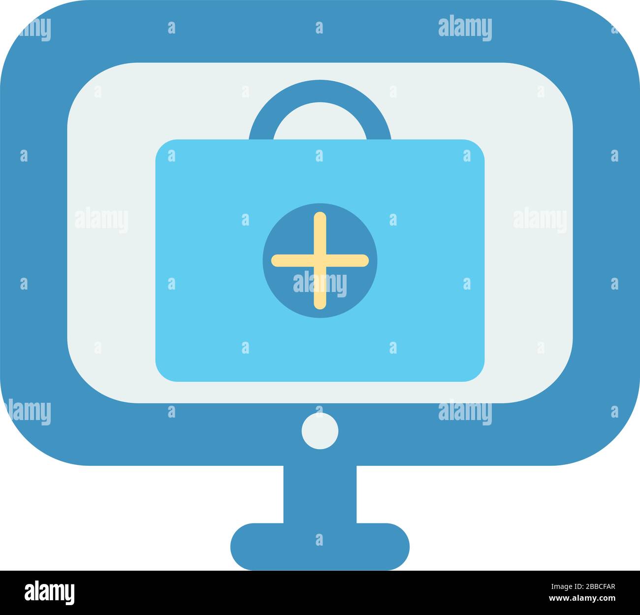 computer with first aid kit icon on screen icon over white background ...